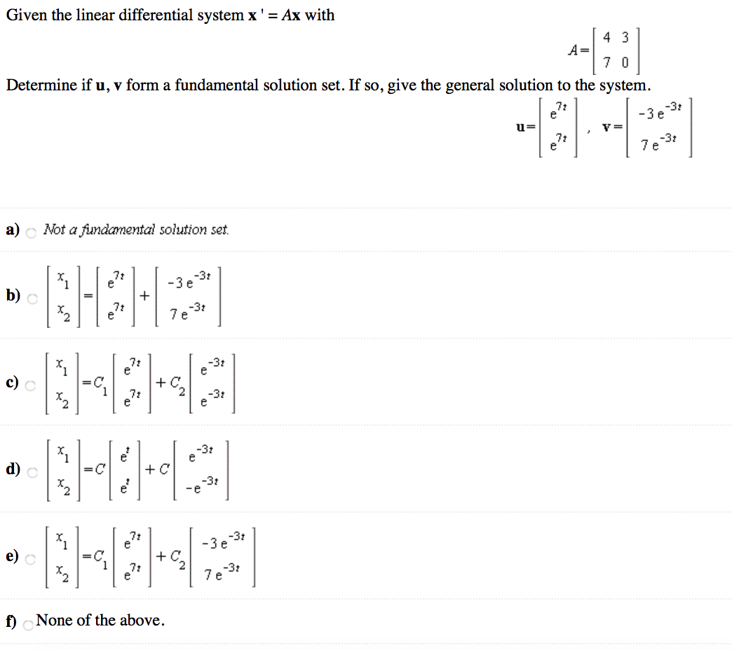 Solved Given the linear differential system x'= Ax with 14 | Chegg.com