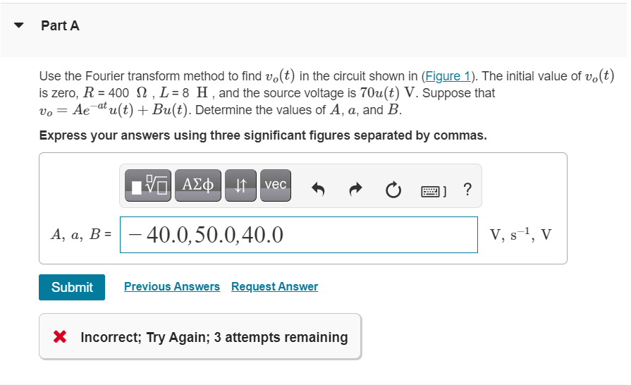 Solved Part A Use the Fourier transform method to find vo(t) | Chegg.com