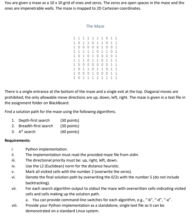 Solved You are given a maze as a 10 x 10 grid of ones and | Chegg.com