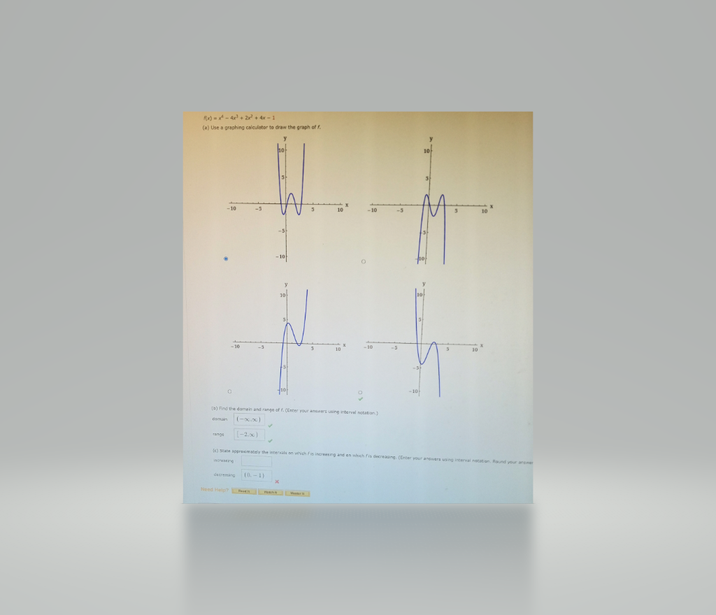 Solved f(x)=x4−4x3+2x2+4x−1 (a) Use a graphing calculator to | Chegg.com