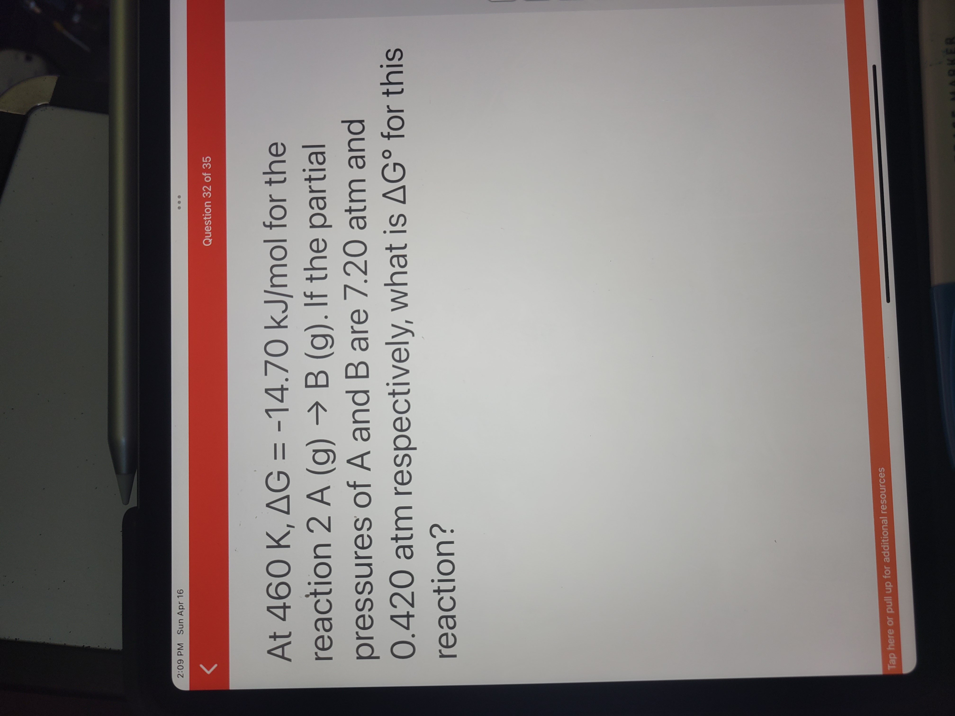 Solved At 460k, delta g=-14.70 for the reaction 2a=b. If the | Chegg.com