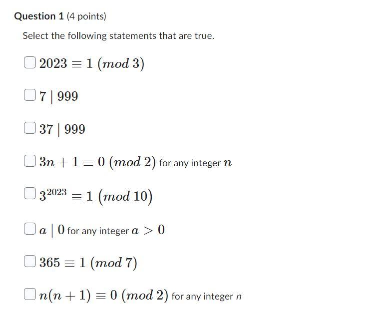 Solved Question 1 (4 points) Select the following statements | Chegg.com