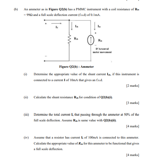 Solved (b) An ammeter as in Figure Q2(b) has a PMMC | Chegg.com