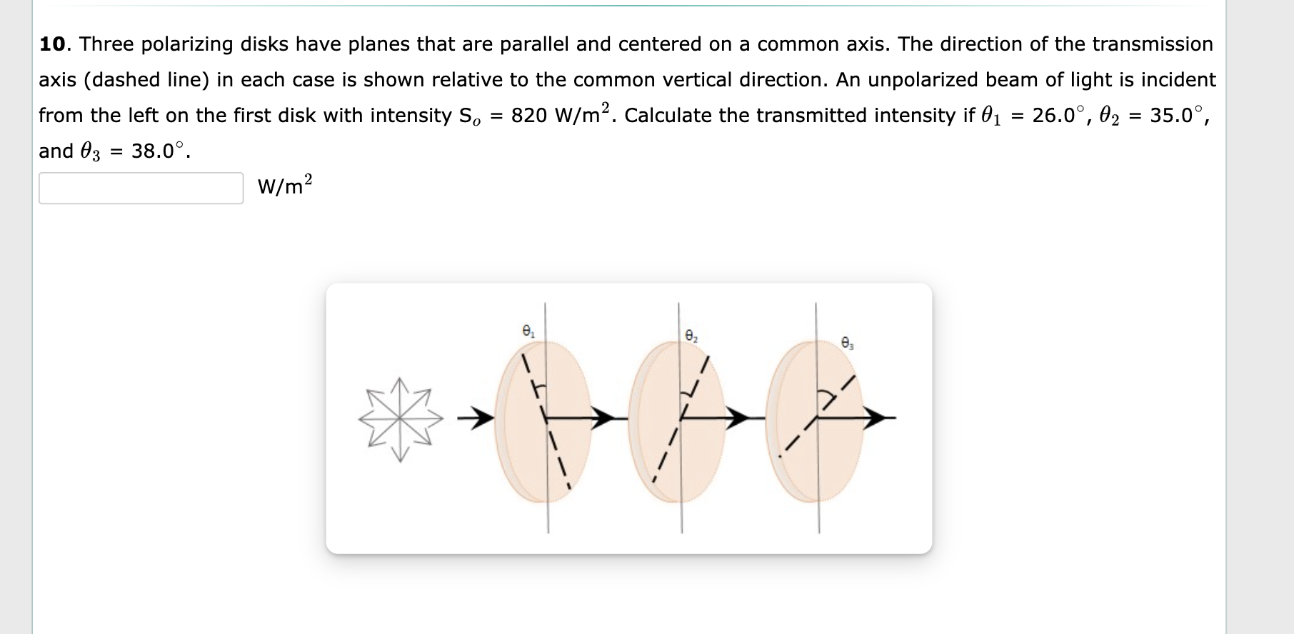 Solved Three polarizing disks have planes that are parallel | Chegg.com Solved Three polarizing disks have planes that are parallel | Chegg.com