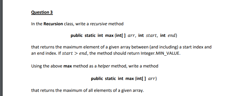 Solved Question 3 In the Recursion class, write a recursive | Chegg.com