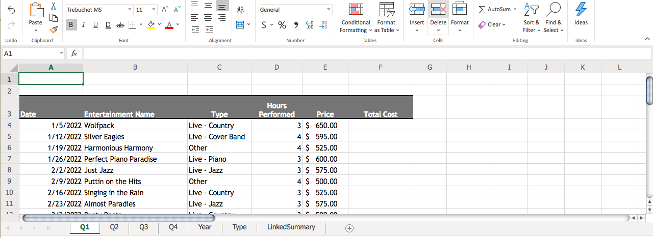 On the Year worksheet, in cell range B4:B16, enter a | Chegg.com