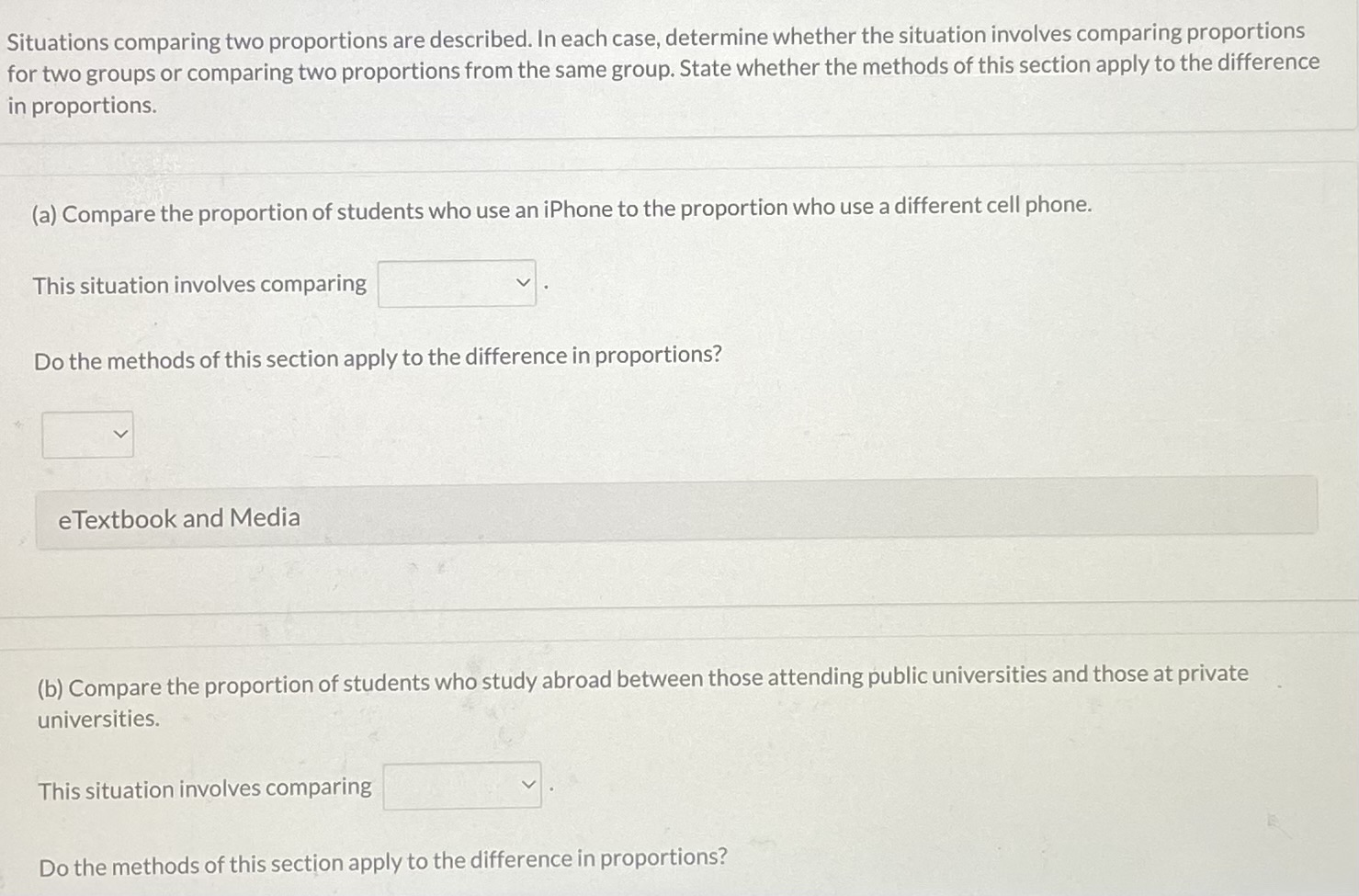 Solved Situations comparing two proportions are described. | Chegg.com