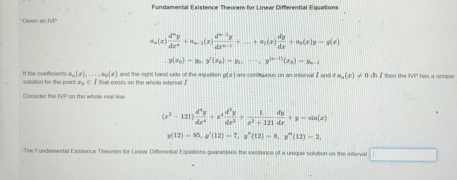 Solved Fundamental Existence Theorem for Linear Differential | Chegg.com
