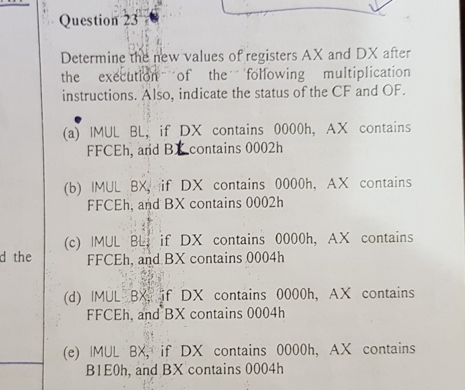 Solved Question 23 Determine thě new values of registers AX | Chegg.com