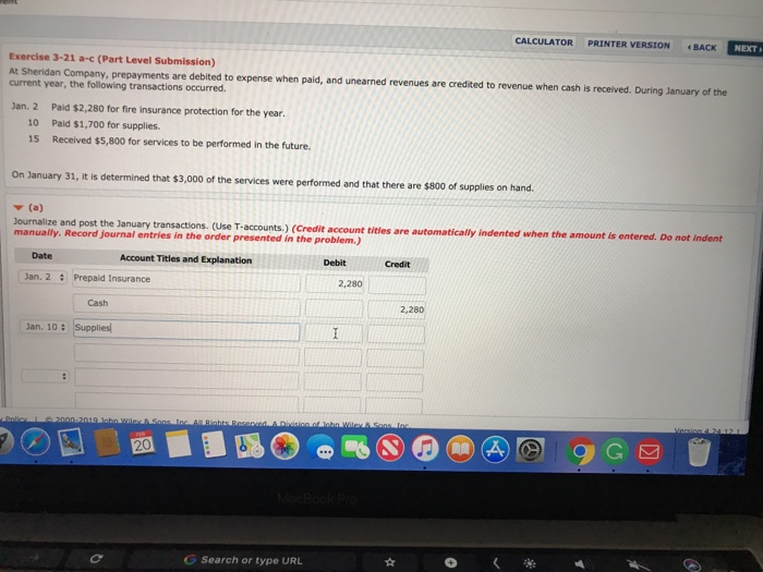Solved CALCULATOR PRINTER VERSION . BACK NEXT Exercise 3-21 | Chegg.com