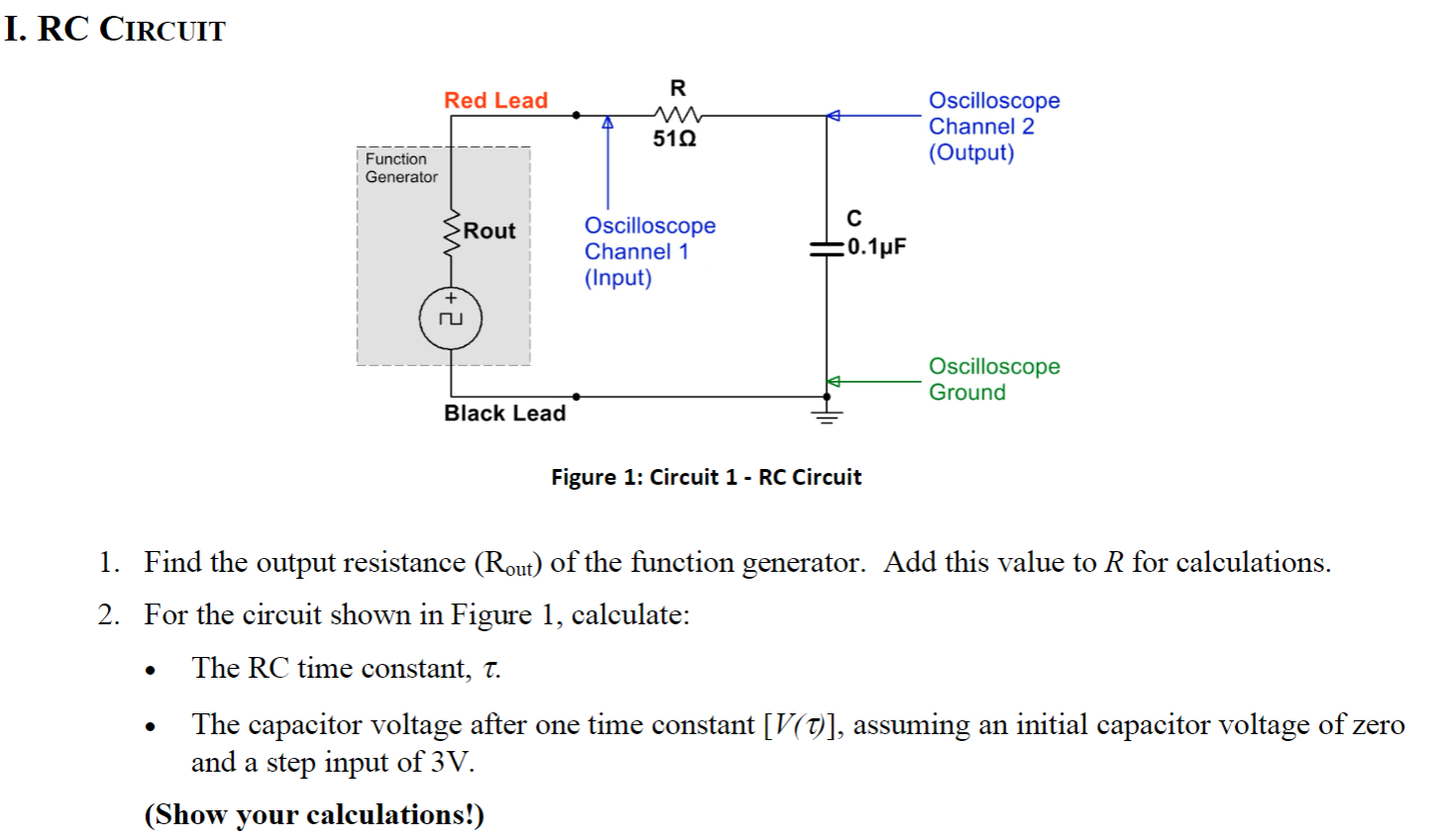 Solved I. RC CIRCUIT Figure 1: Circuit 1 - RC Circuit 1. | Chegg.com