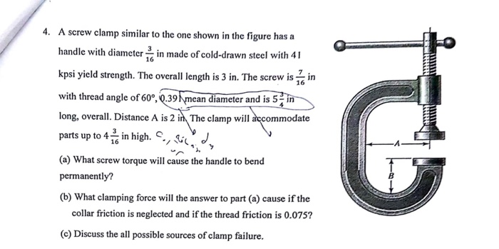 Solved A screw clamp similar to the one shown in the figure | Chegg.com