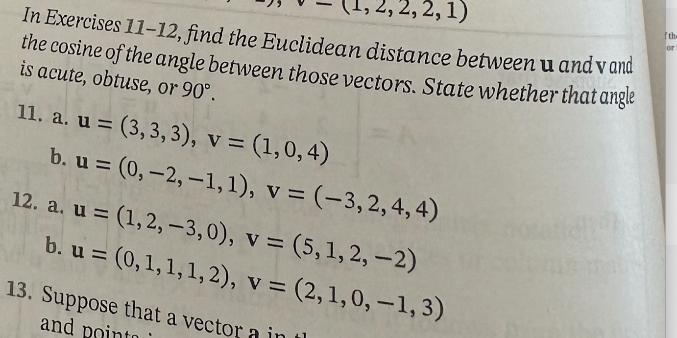 Solved In Exercises 11−12, find the Euclidean distance | Chegg.com