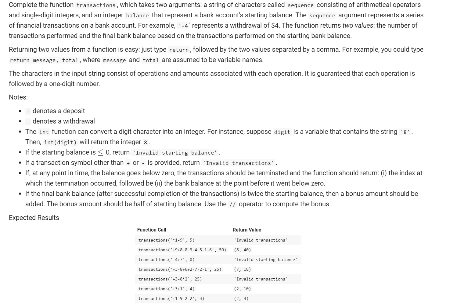 Solved Complete the function transactions, which takes two | Chegg.com