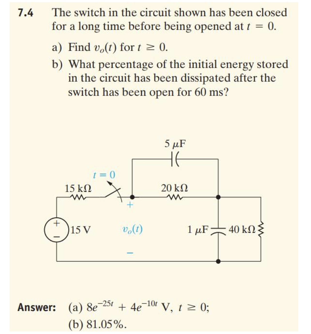 7.4 ﻿The switch in ﻿the circuit shown has been | Chegg.com