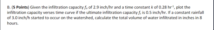 Solved B. (5 Points) Given the infiltration capacity f0 of | Chegg.com