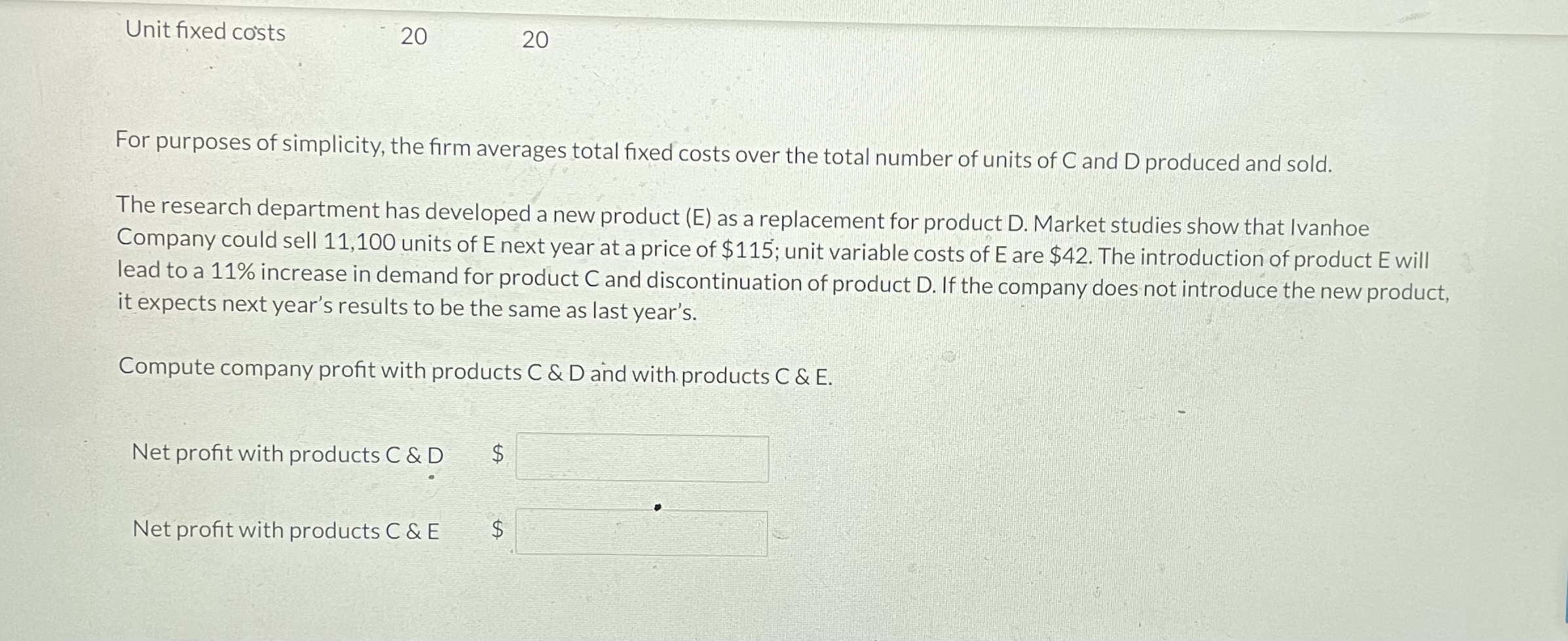 Solved Unit fixed costs2020For purposes of simplicity, the | Chegg.com