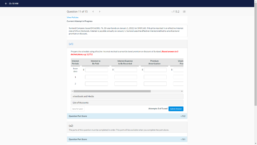 Solved Ch 10 HW Question 11 of 15 - / 13.2 E View Policies | Chegg.com Solved Ch 10 HW Question 11 of 15 - / 13.2 E View Policies | Chegg.com