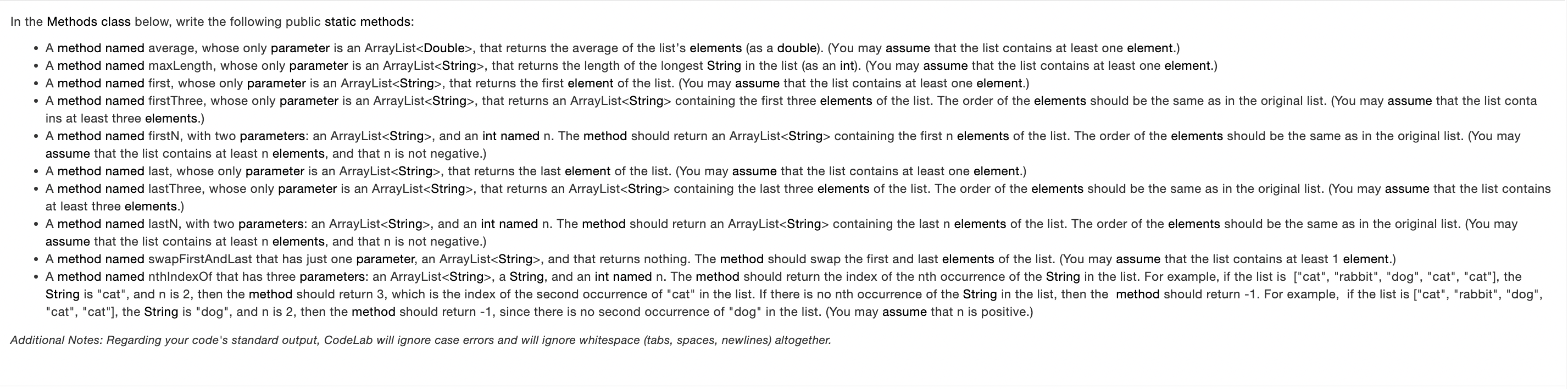 [Solved]: In the Methods class below, write the following