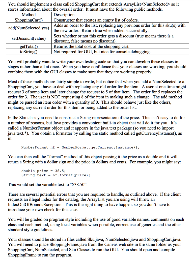 Solved Shopping Cart, Programming Project #1. You are to | Chegg.com