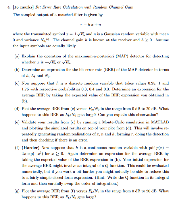 4. [15 marks] Bit Error Rate Calculation with Random | Chegg.com