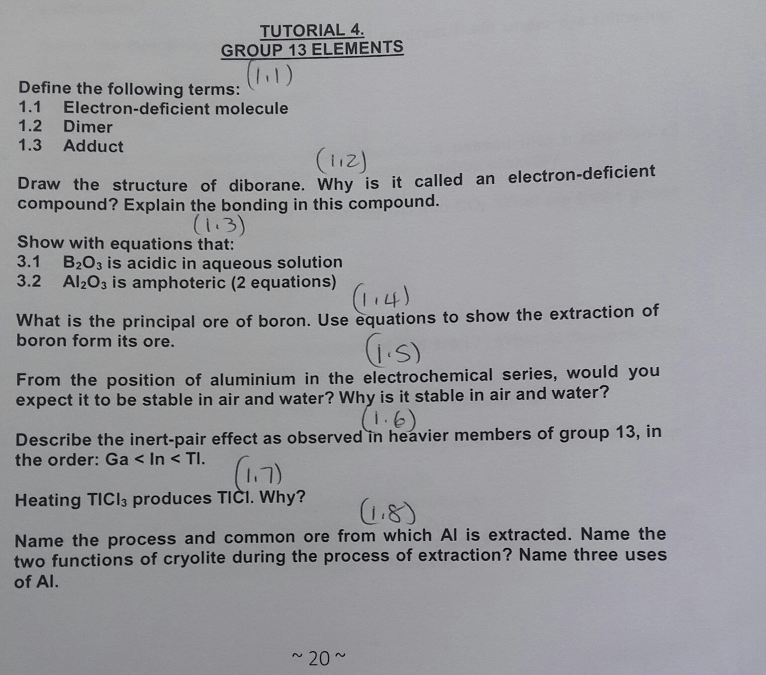 Solved TUTORIAL 4. GROUP 13 ELEMENTS Define the following | Chegg.com