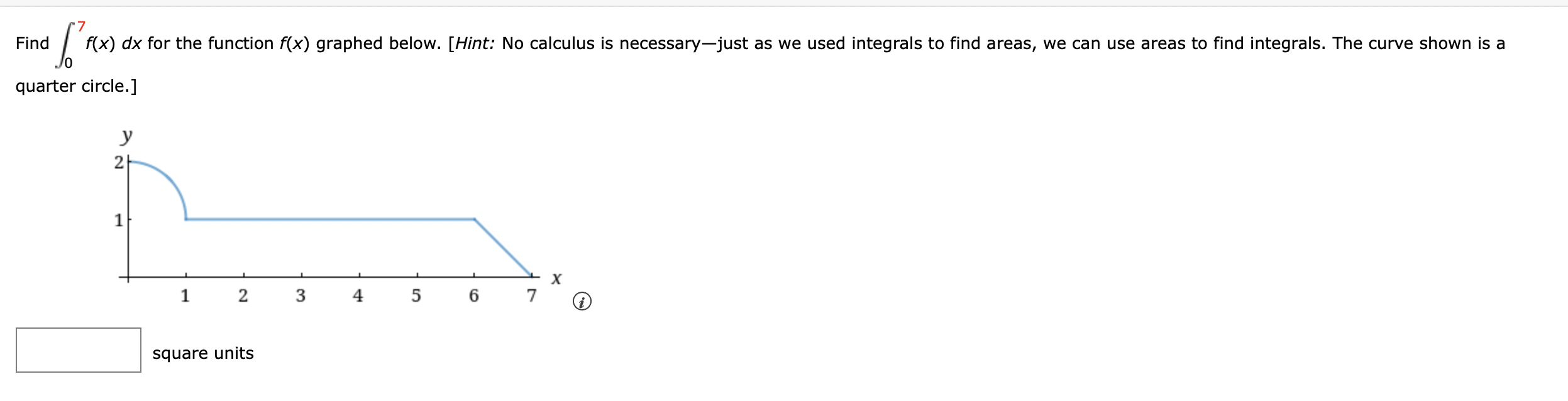 Solved Find ∫07f(x)dx for the function f(x) graphed below. | Chegg.com