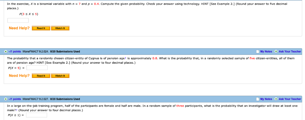 Solved In the exercise, x is a binomial variable with n - 7 | Chegg.com