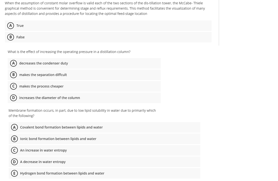 Solved When the assumption of constant molar overflow is | Chegg.com