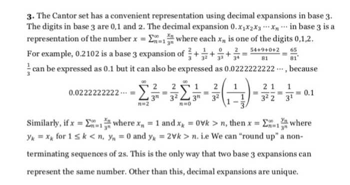 Solved 3. The Cantor set has a convenient representation | Chegg.com