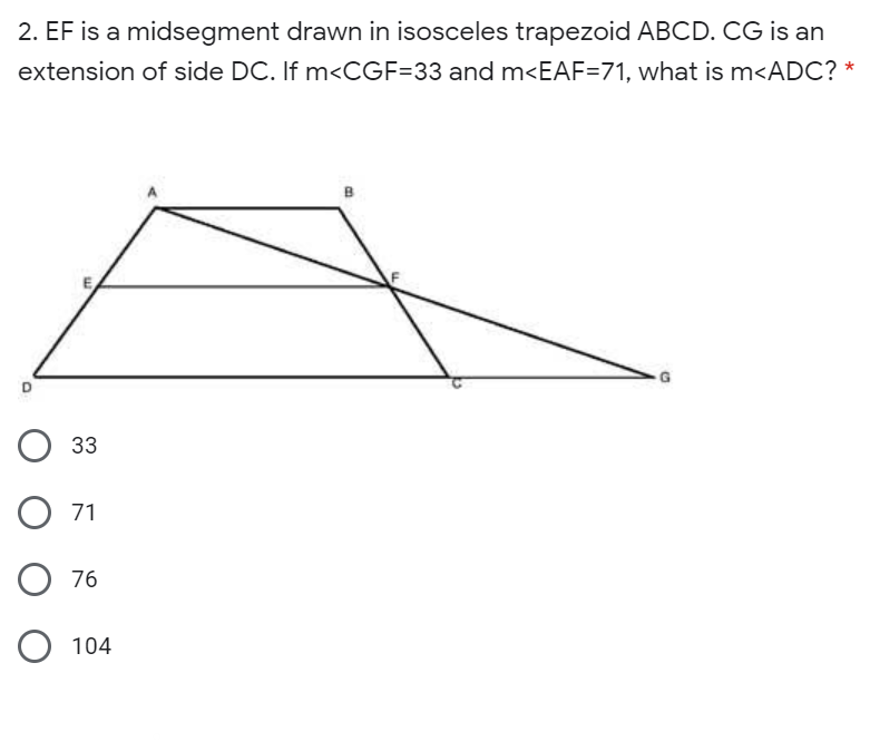 Solved 2. EF is a midsegment drawn in isosceles trapezoid | Chegg.com