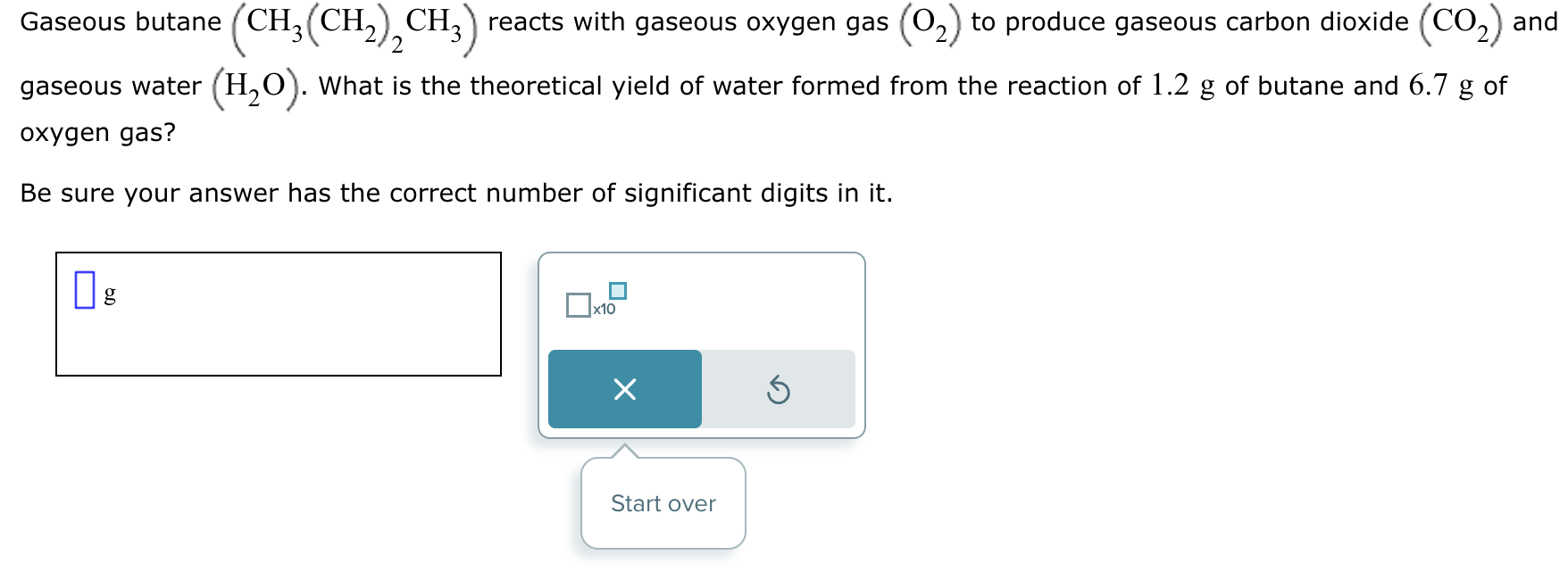 Solved Gaseous butane (CH3(CH2)2CH3) reacts with gaseous | Chegg.com