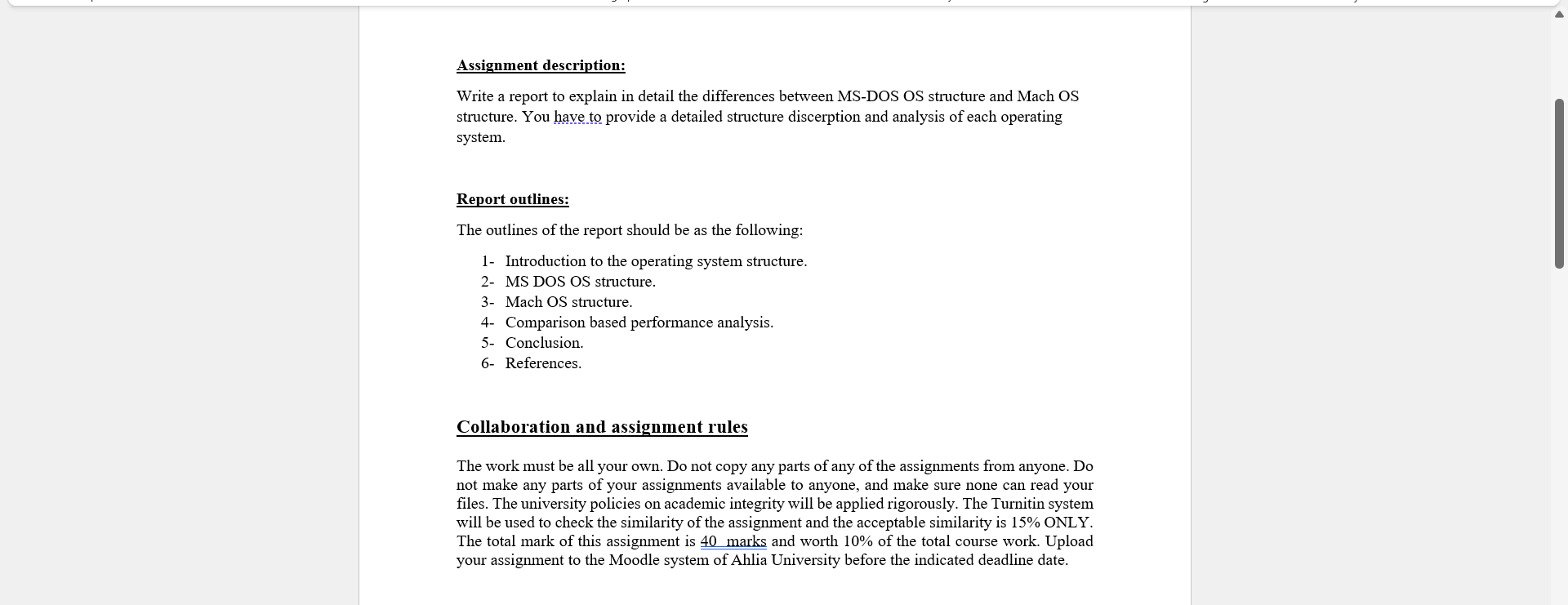 Assignment description: Write a report to explain in | Chegg.com