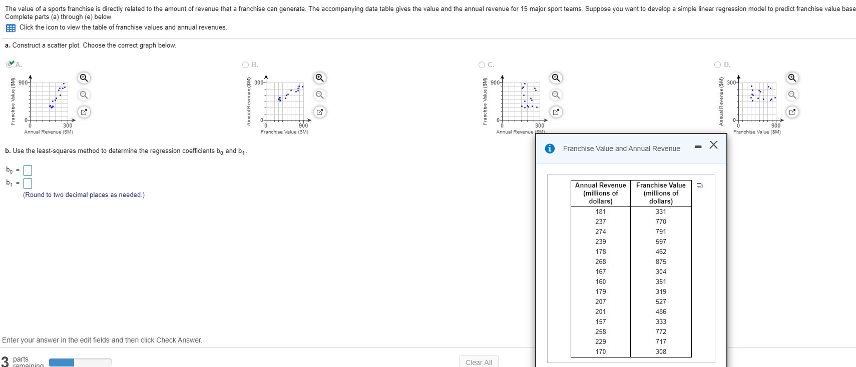 Solved The value of a sports franchise is directly related | Chegg.com