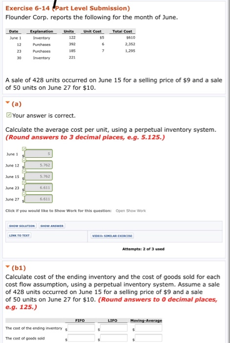 Solved Exercise 6-14 Part Level Submission) Flounder Corp. | Chegg.com