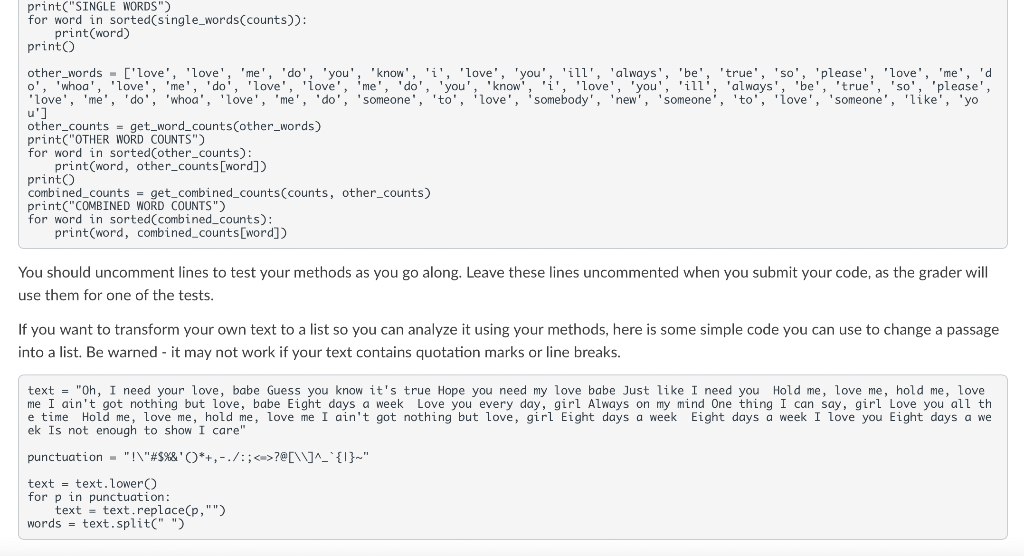 Solved You should uncomment lines to test your methods as | Chegg.com