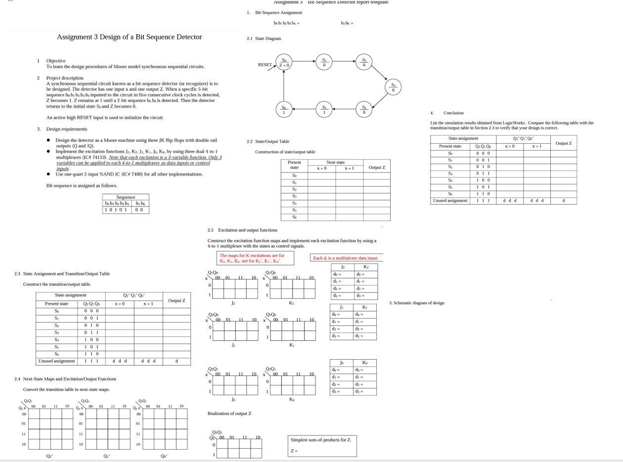 Solved Assignment 3 ﻿Design of a Bit Sequence Detector 1 | Chegg.com