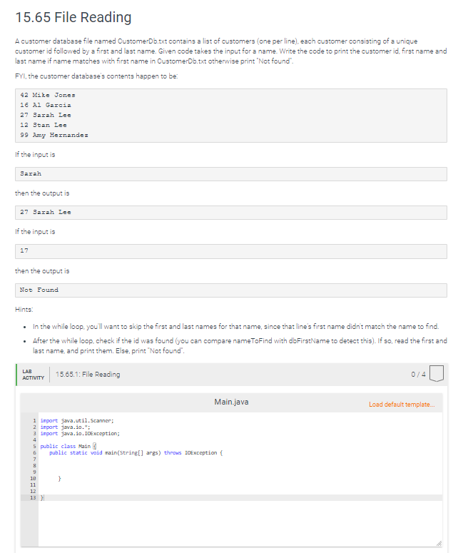 Solved 15.65 File Reading A customer database file named | Chegg.com