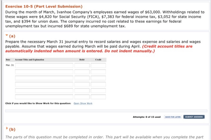 Solved Exercise 10-5 (Part Level Submission) During the | Chegg.com