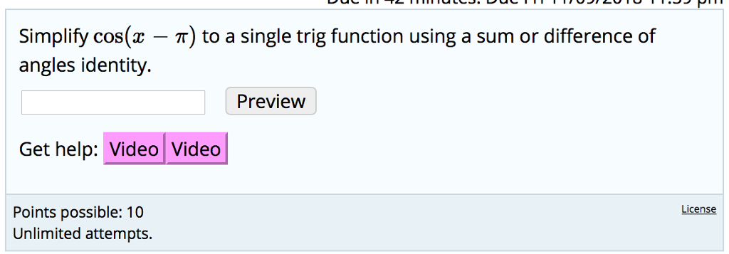 Solved Simplify cos(x-7) to a single trig function using a | Chegg.com