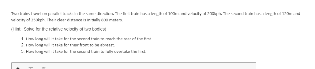 Solved Two trains travel on parallel tracks in the same | Chegg.com