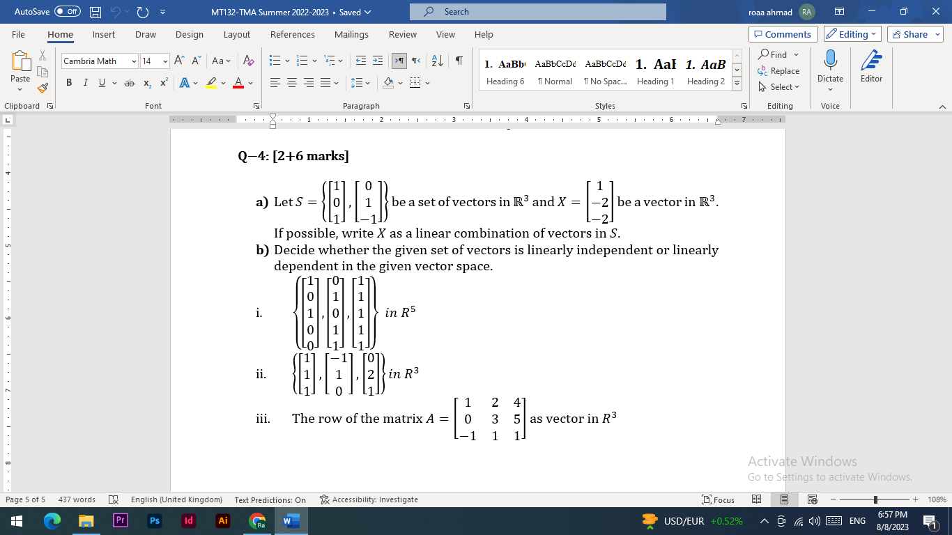 Solved a) Let \\( S=\\left\\{\\left[\\begin{array}{l}1 \\\\ | Chegg.com