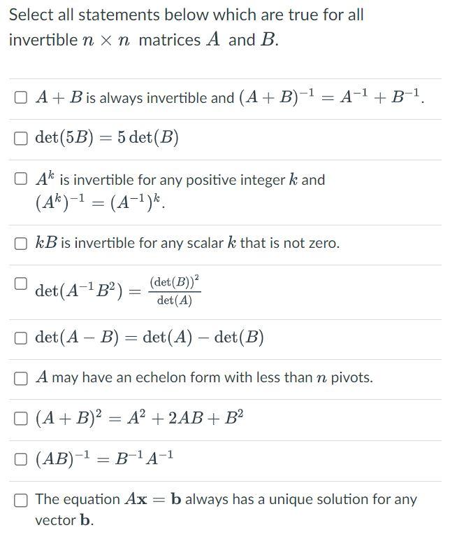Solved Select all statements below which are true for all | Chegg.com