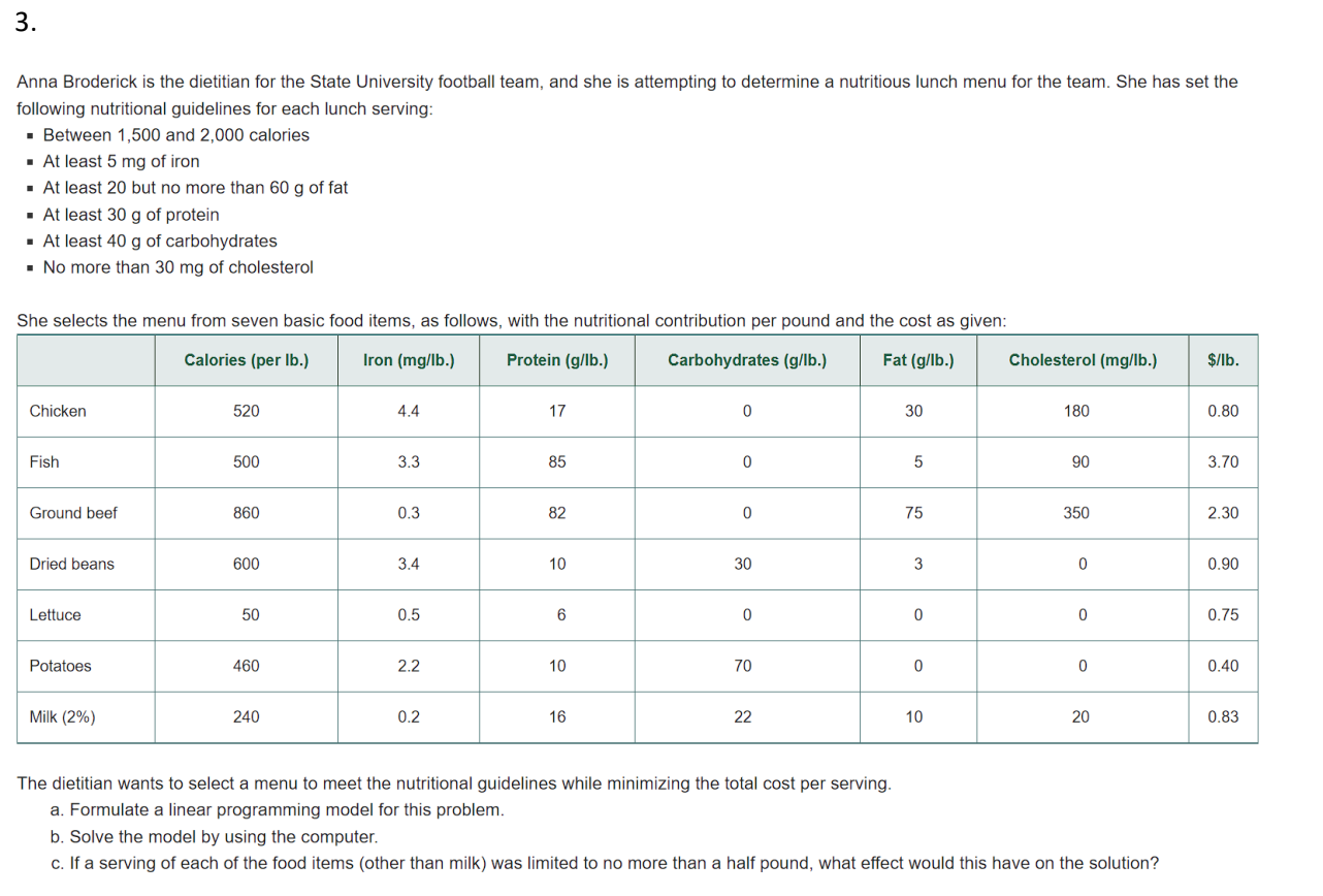 Solved Anna Broderick is the dietitian for the State | Chegg.com