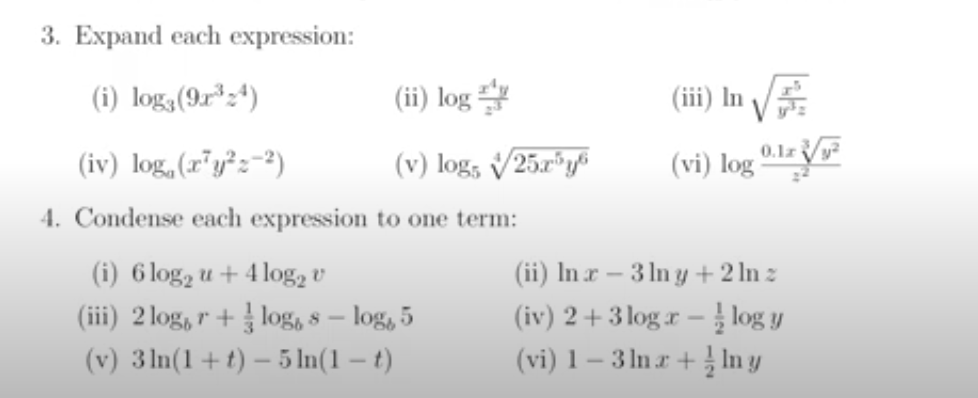 Solved 3. Expand each expression: (i) log3(9x3z4) (ii) | Chegg.com