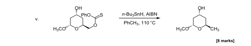 Solved OH OH Pho v. n-BuzSnH, AIBN PhCH3, 110°C H3COM H3COM | Chegg.com