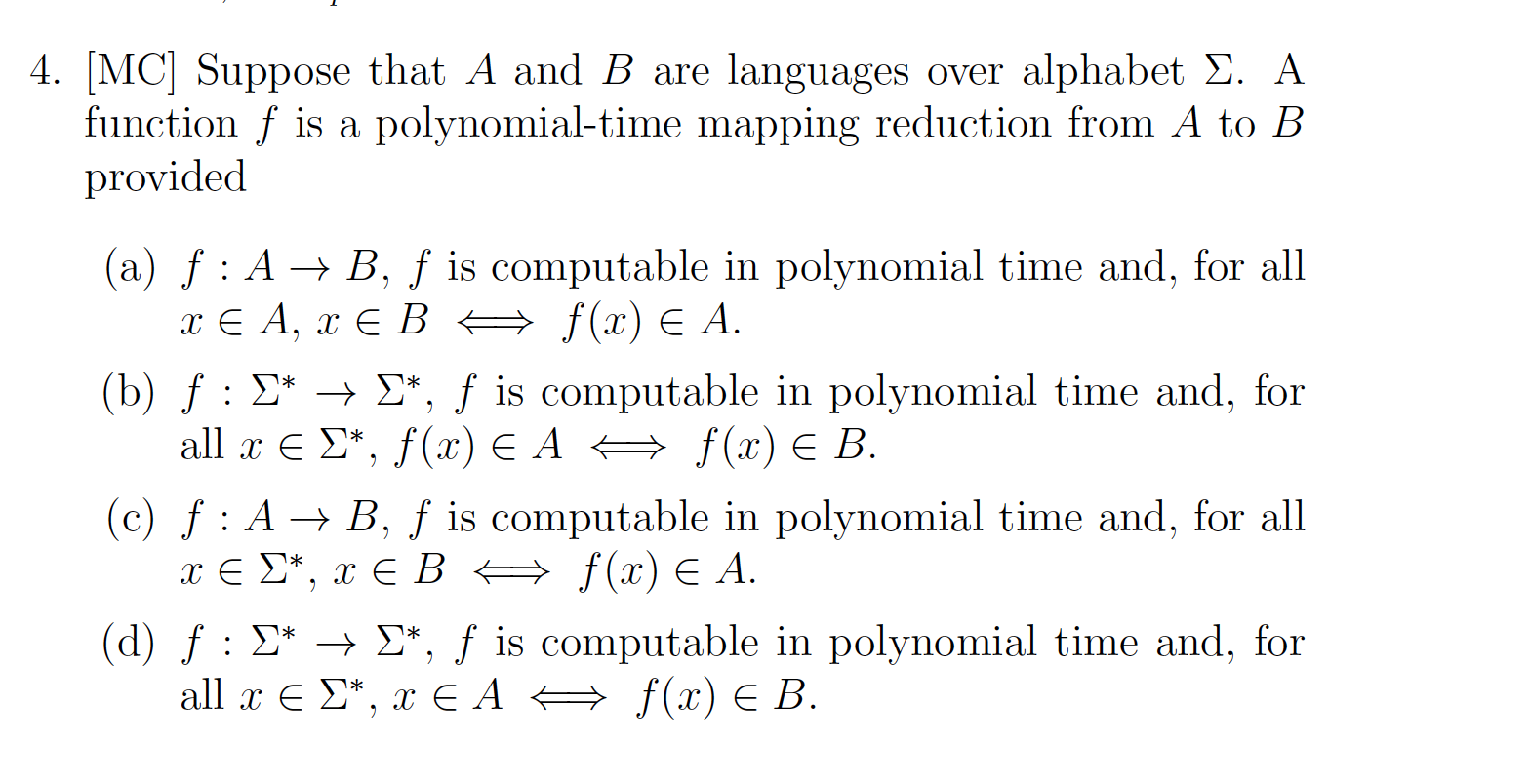 Solved 4. [MC] Suppose that A and B are languages over | Chegg.com