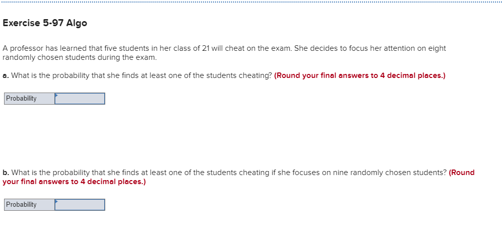 Solved Exercise 5-97 Algo A professor has learned that five | Chegg.com