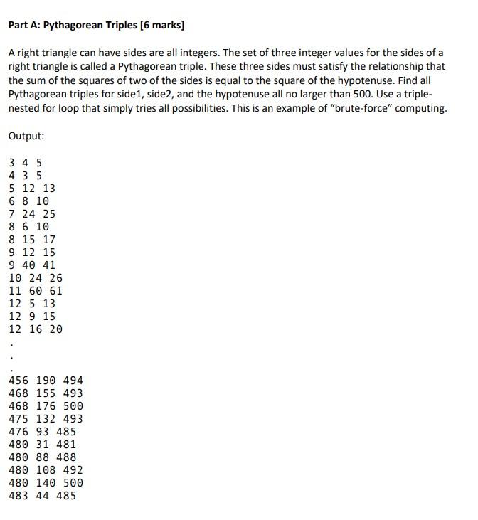 Solved Part A: Pythagorean Triples [6 marks] A right | Chegg.com