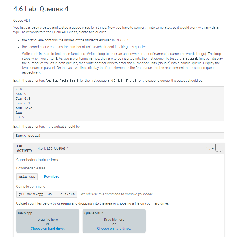 Solved 46 Lab Queues 4 Queue Adt You Have Already Created
